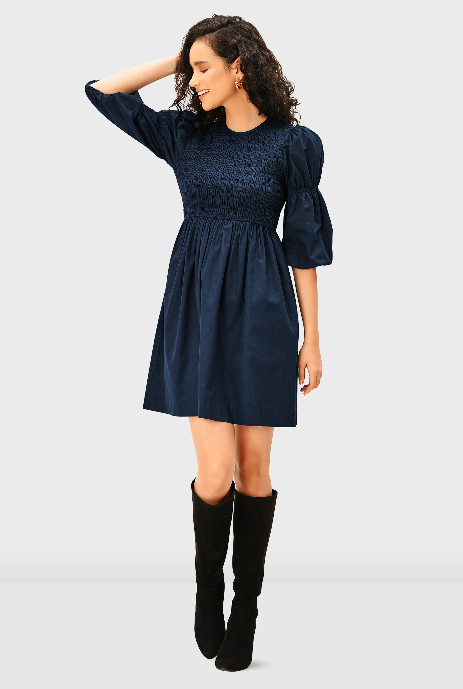Shop Cotton poplin smocked dress | eShakti