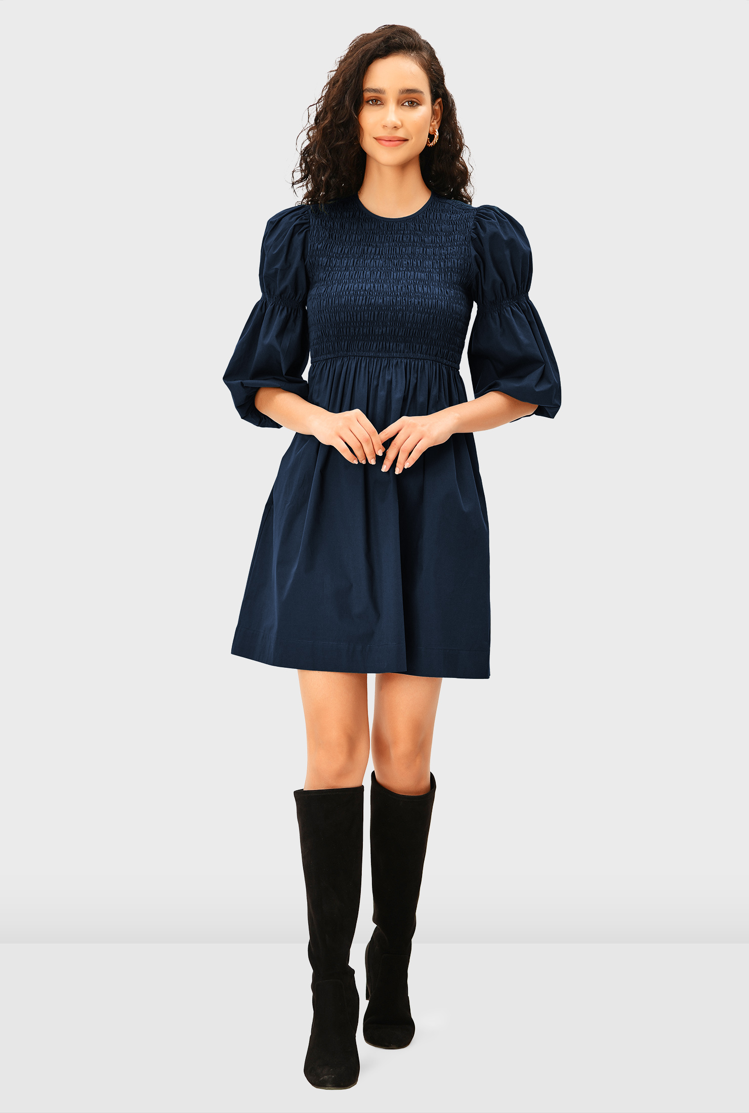 Shop Cotton poplin smocked dress | eShakti