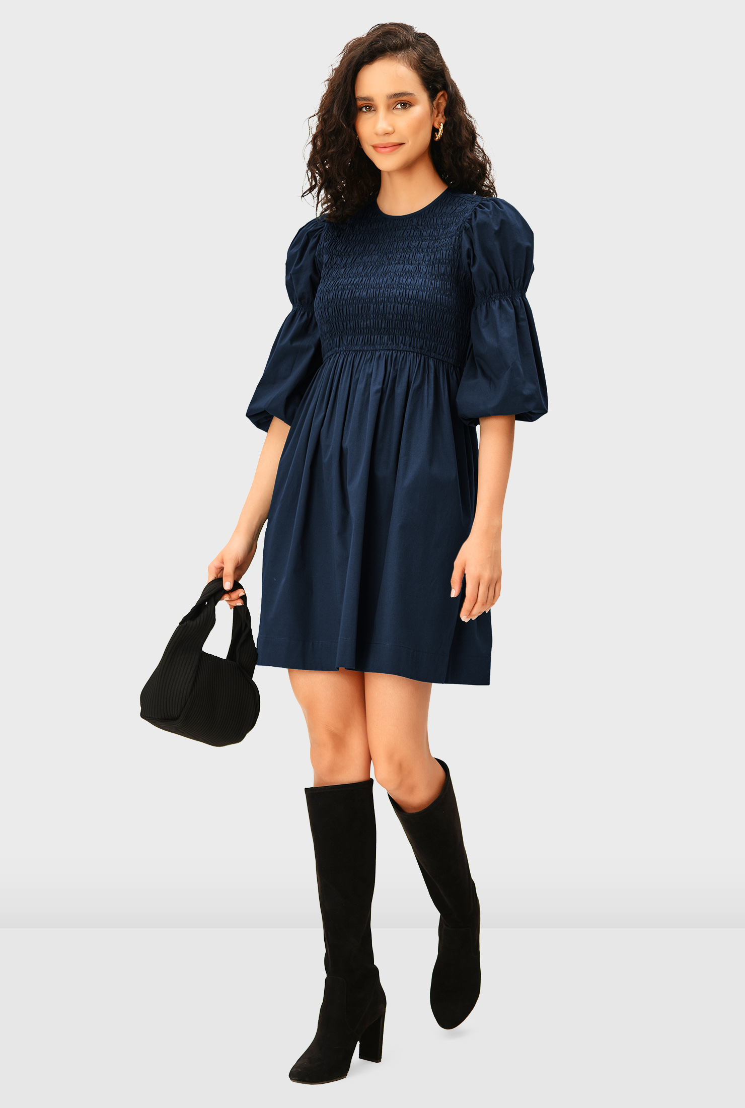 Shop Cotton poplin smocked dress | eShakti