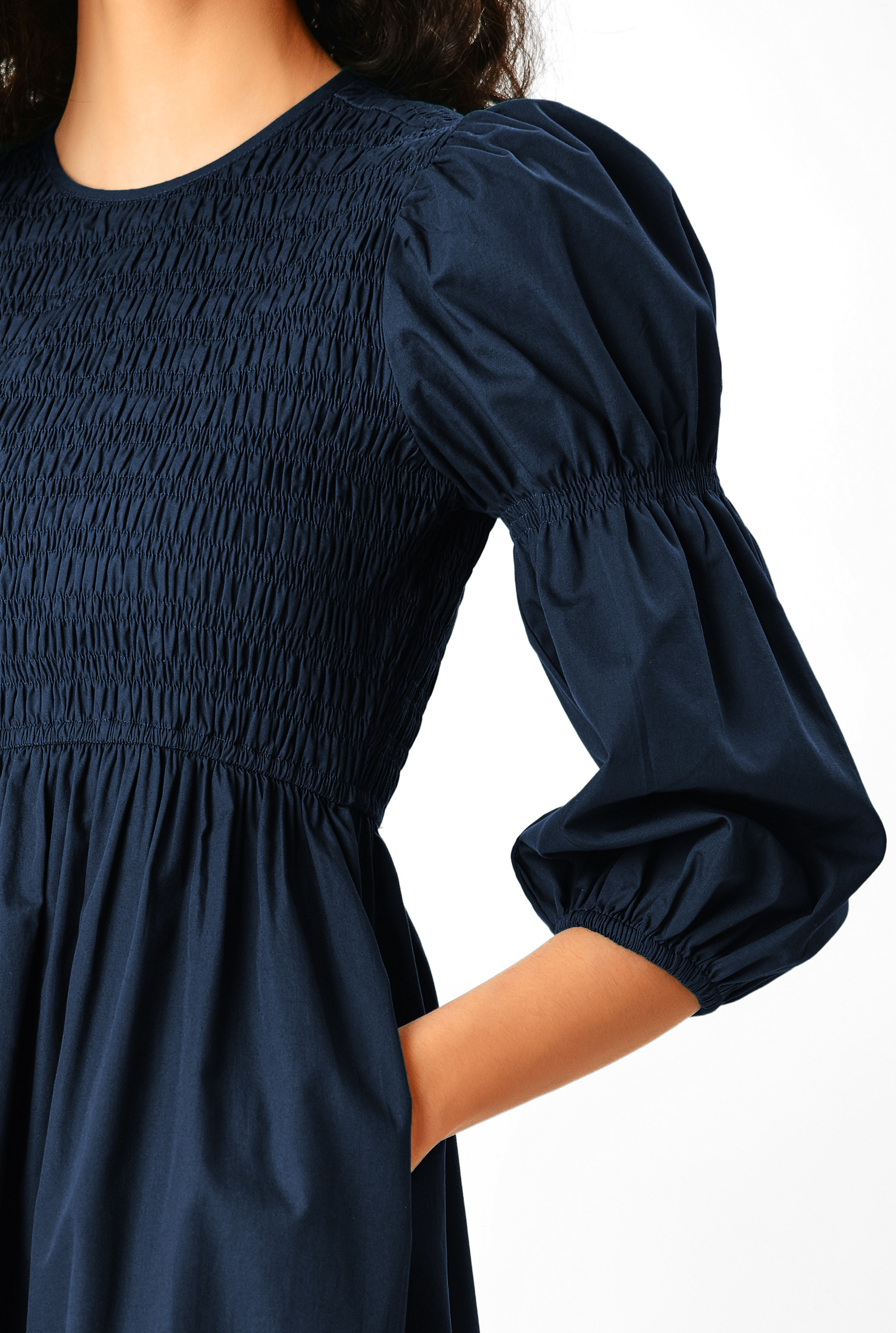 Shop Cotton poplin smocked dress | eShakti