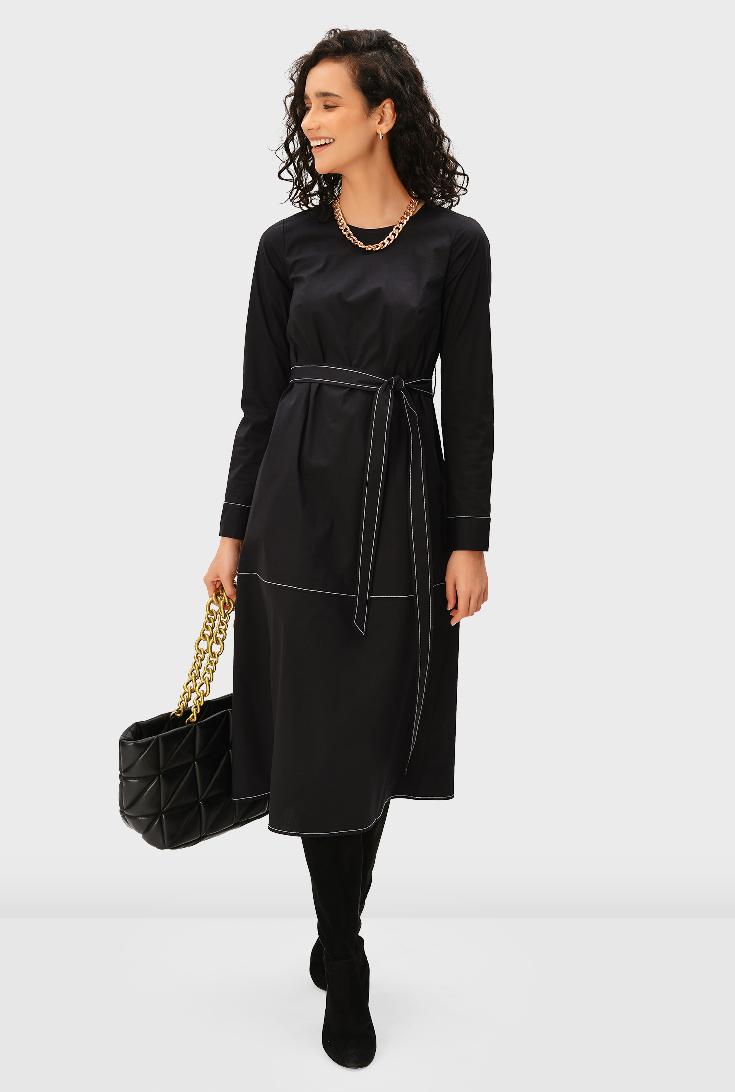 Shop Pickstitch cotton poplin shift dress | eShakti