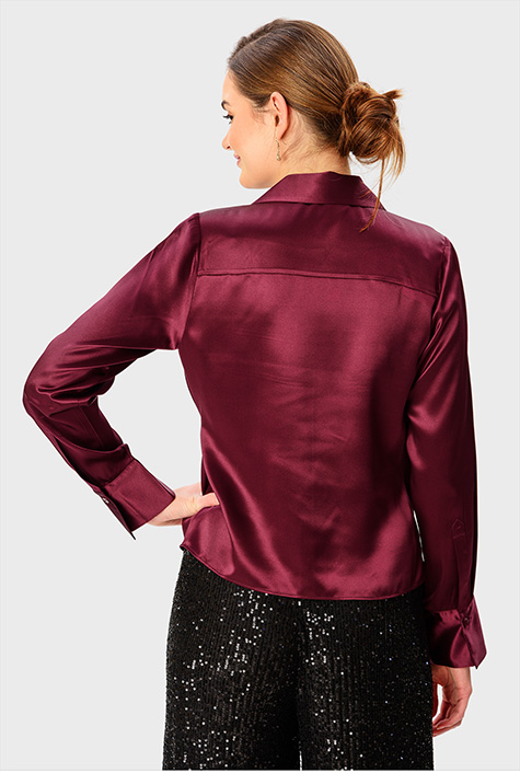 Shop Pleat front silk satin wrap top | eShakti