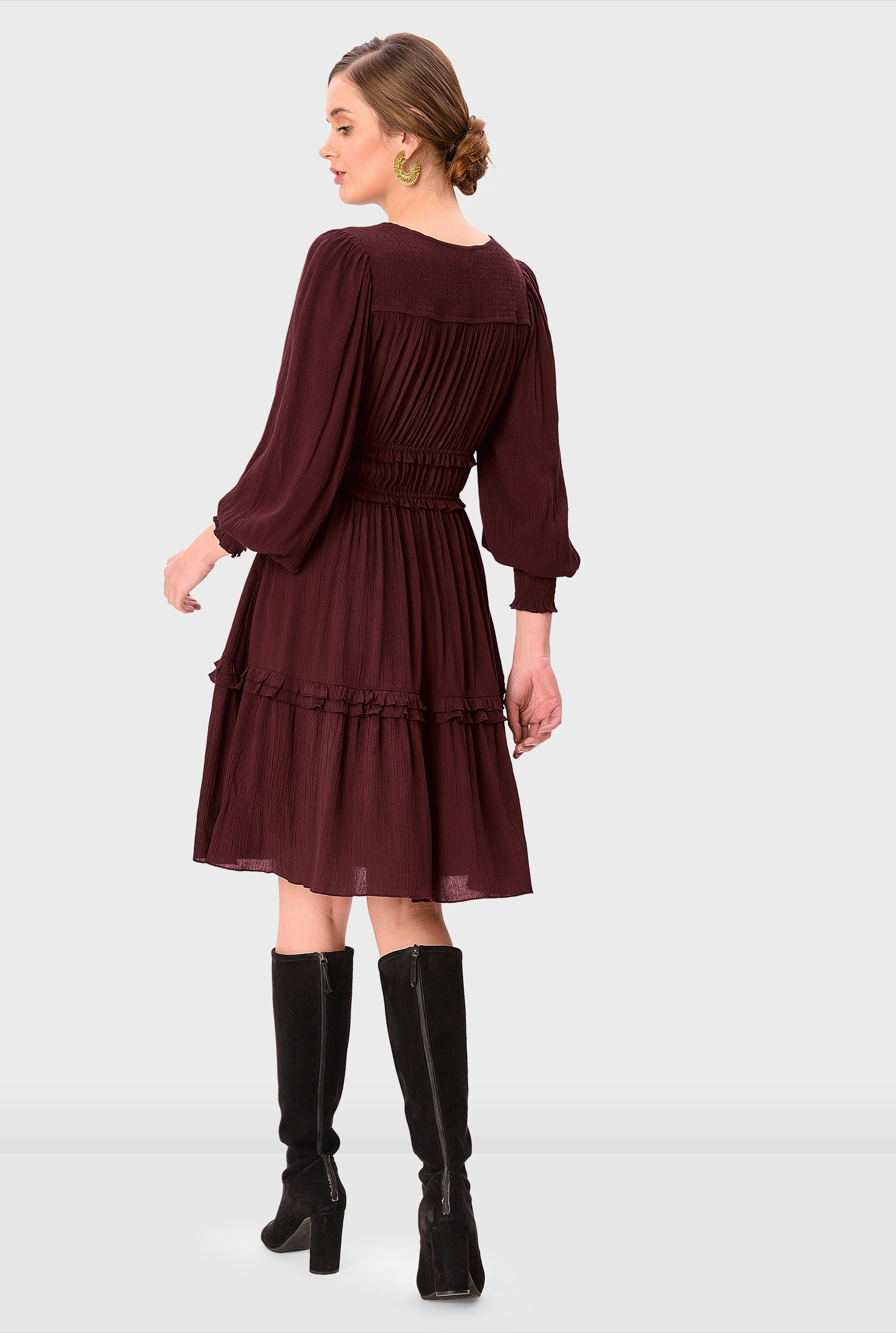 Shop Ruffle frill rayon crinkle tiered dress | eShakti