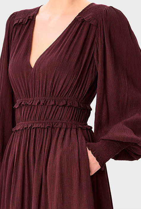 Shop Ruffle frill rayon crinkle tiered dress | eShakti