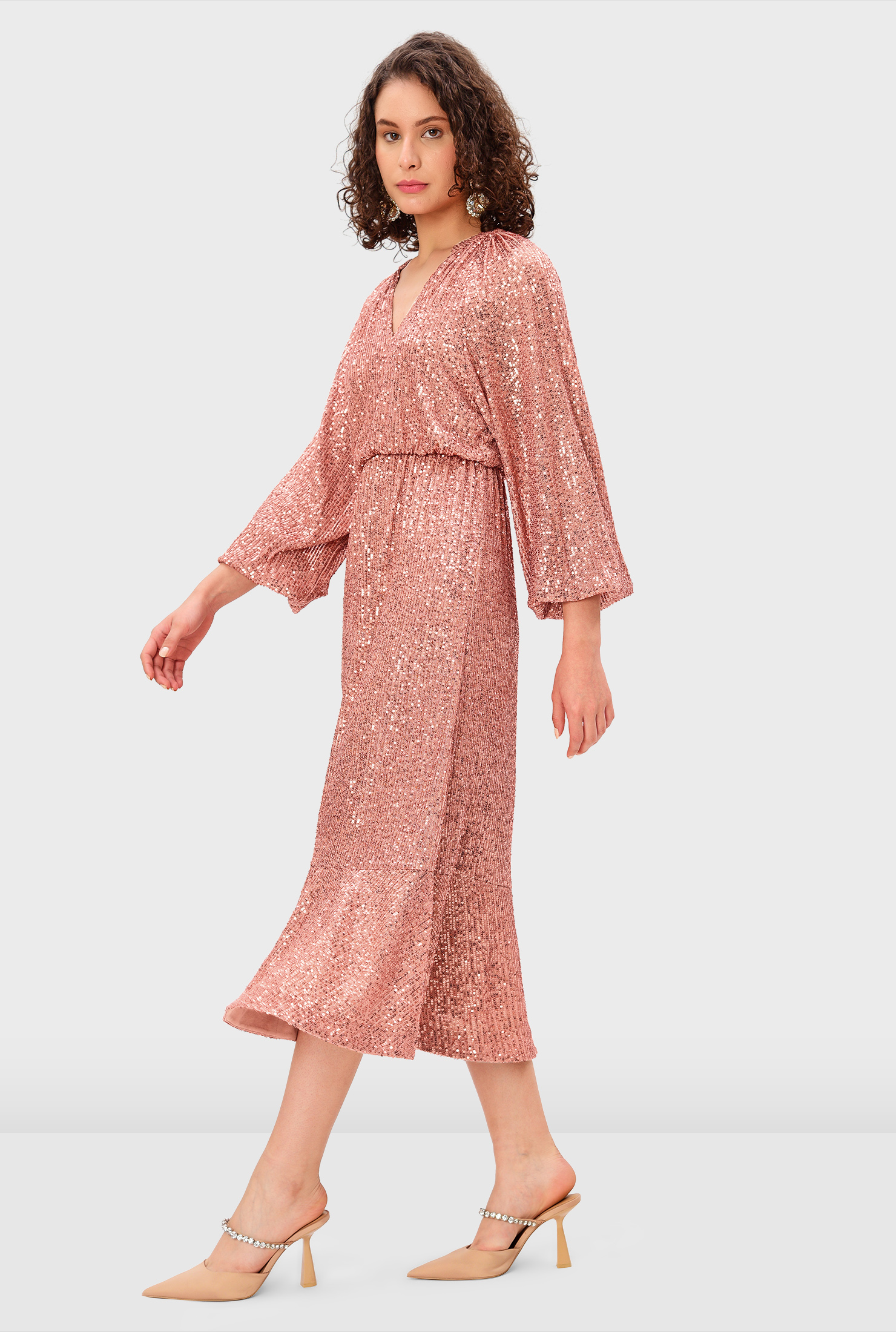 Shop Sequin mesh ruffle flounce dress | eShakti