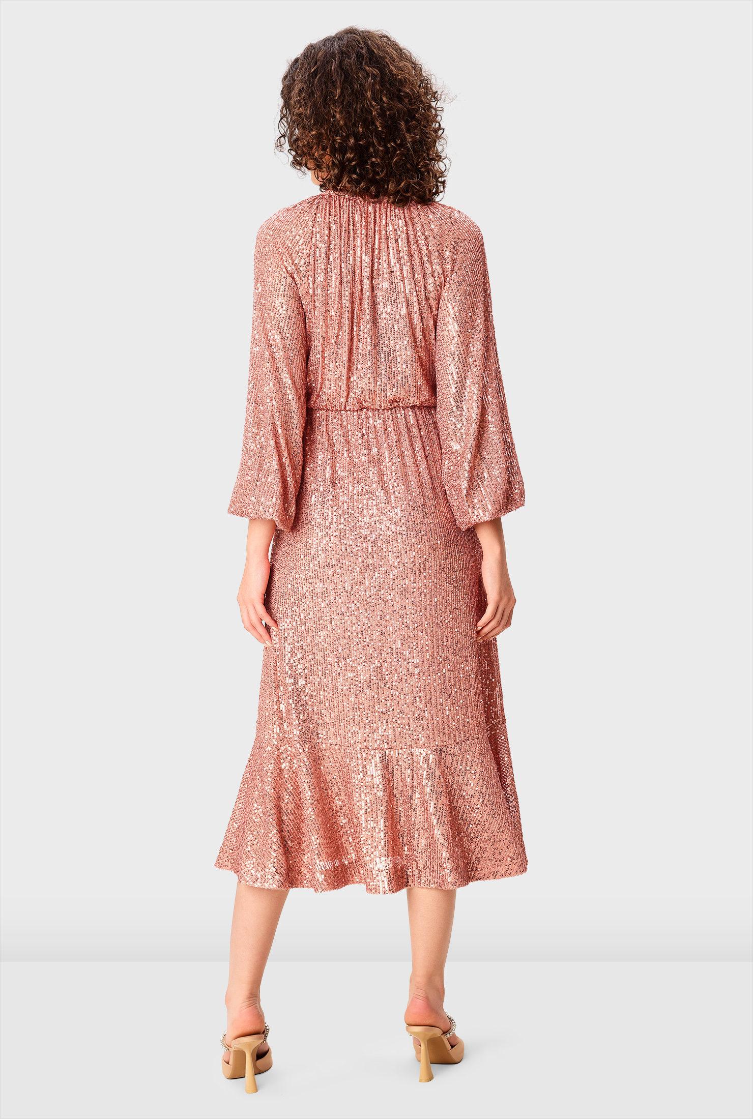 Shop Sequin mesh ruffle flounce dress | eShakti