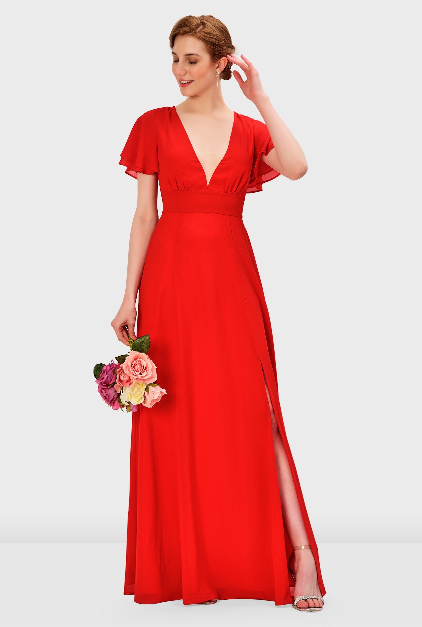 Shop Cutout back chiffon vented dress | eShakti