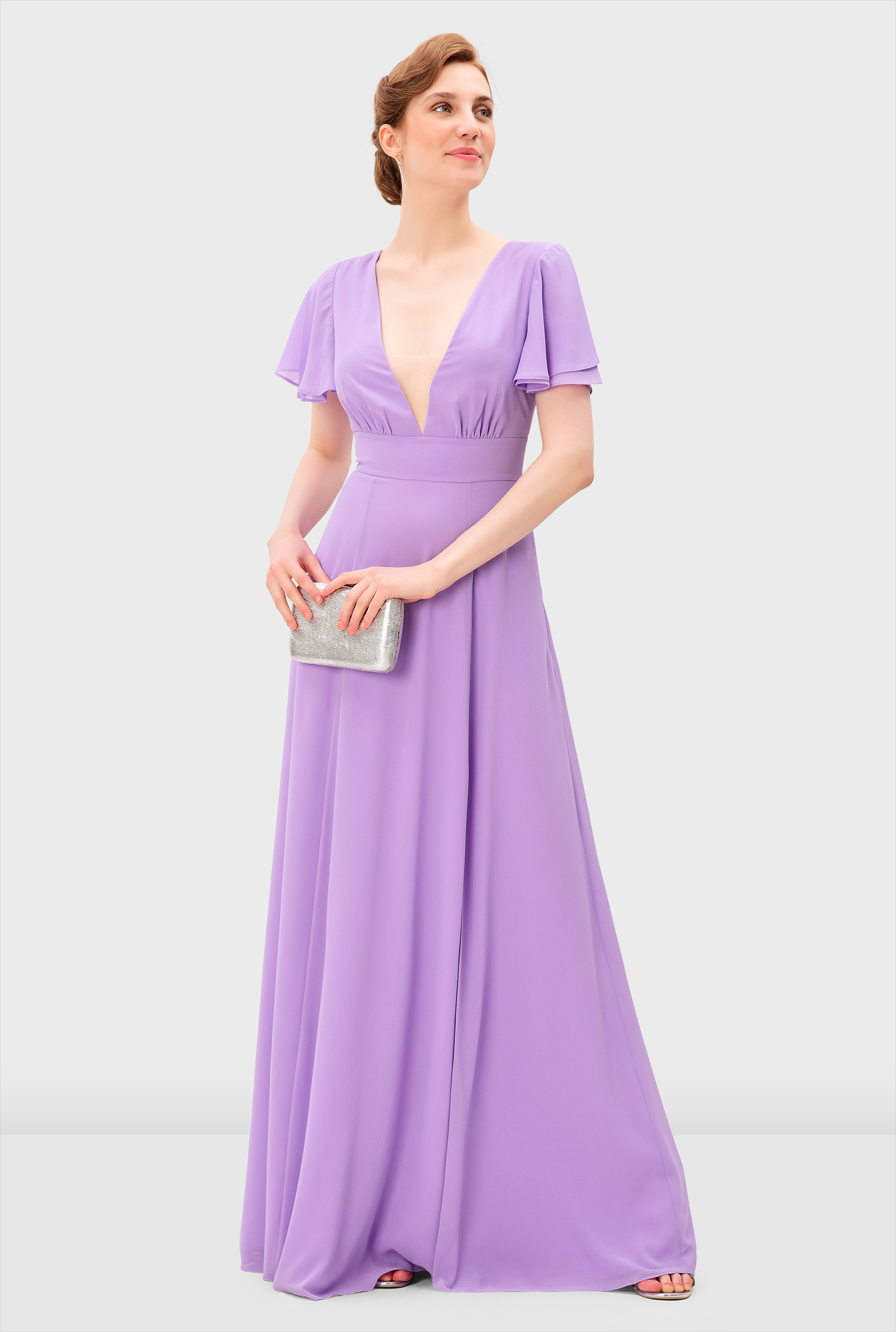 Shop Cutout back chiffon vented dress | eShakti