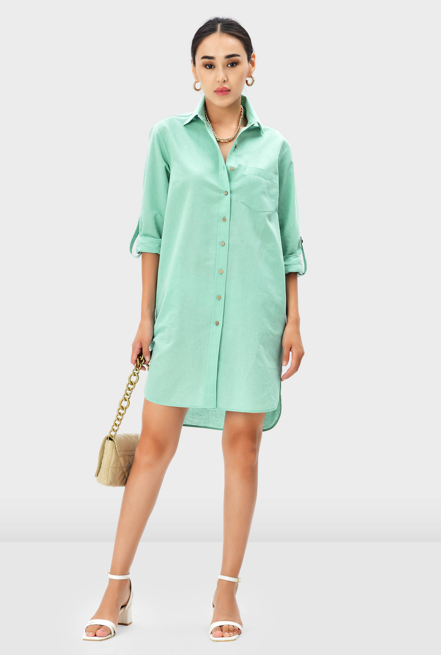 Shop Cotton linen shift shirt dress | eShakti