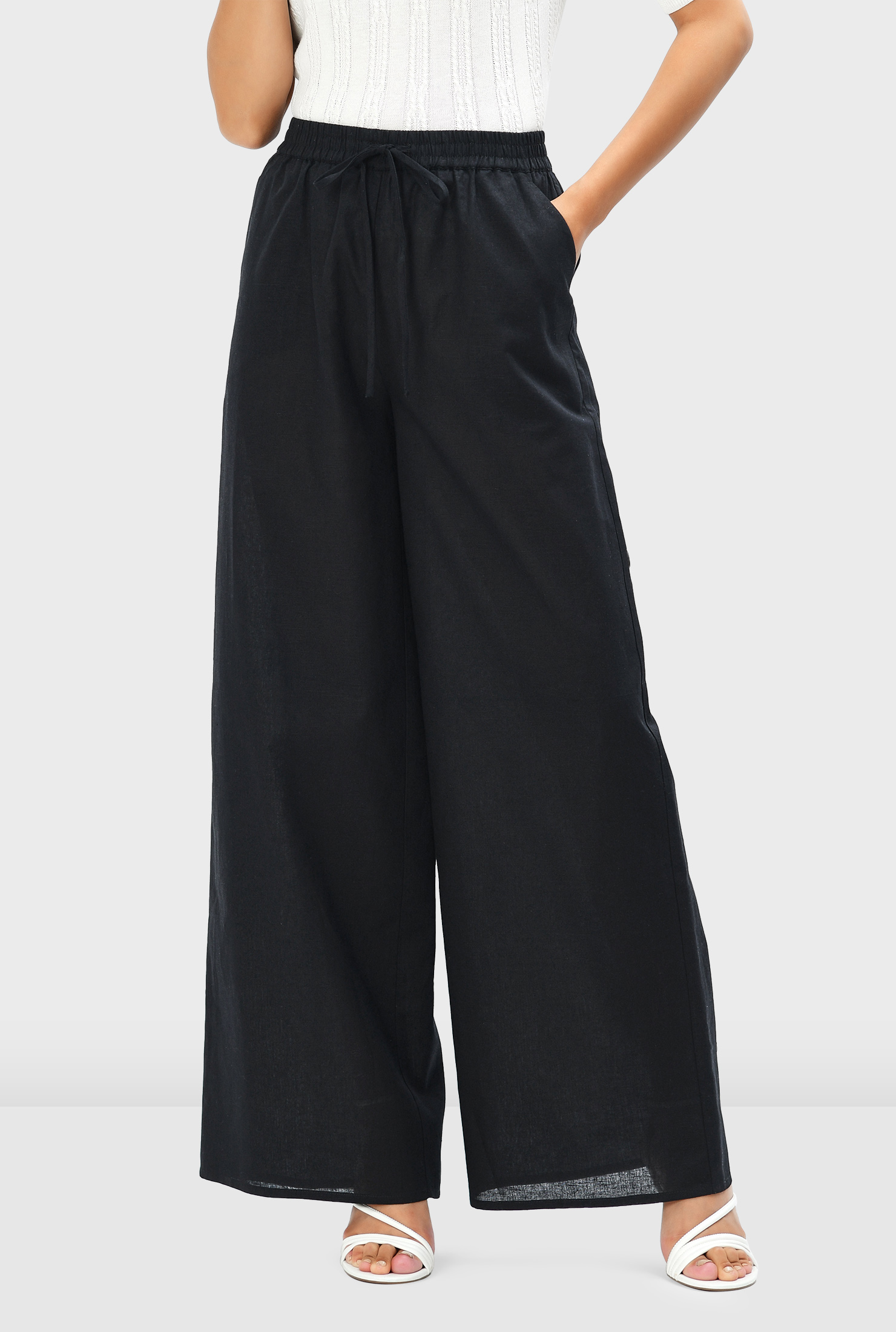 Shop Cotton linen elastic drawstring pants | eShakti