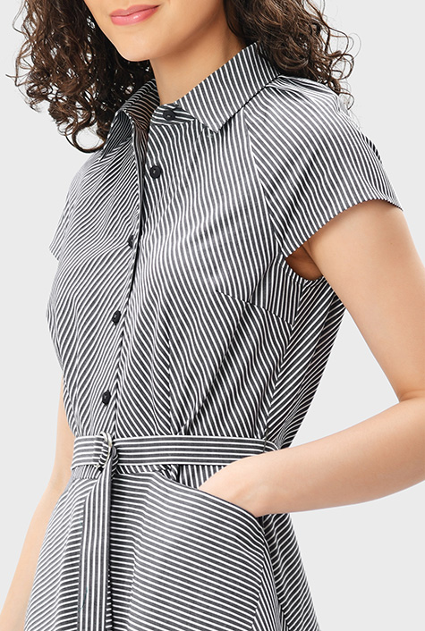 Shop Handkerchief hem pinstripe cotton sash-tie-belt dress | eShakti