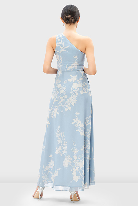 Shop One-shoulder floral print georgette vented dress | eShakti