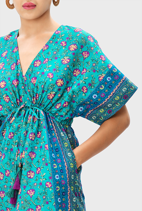 Shop Floral print cotton voile drawstring kaftan | eShakti