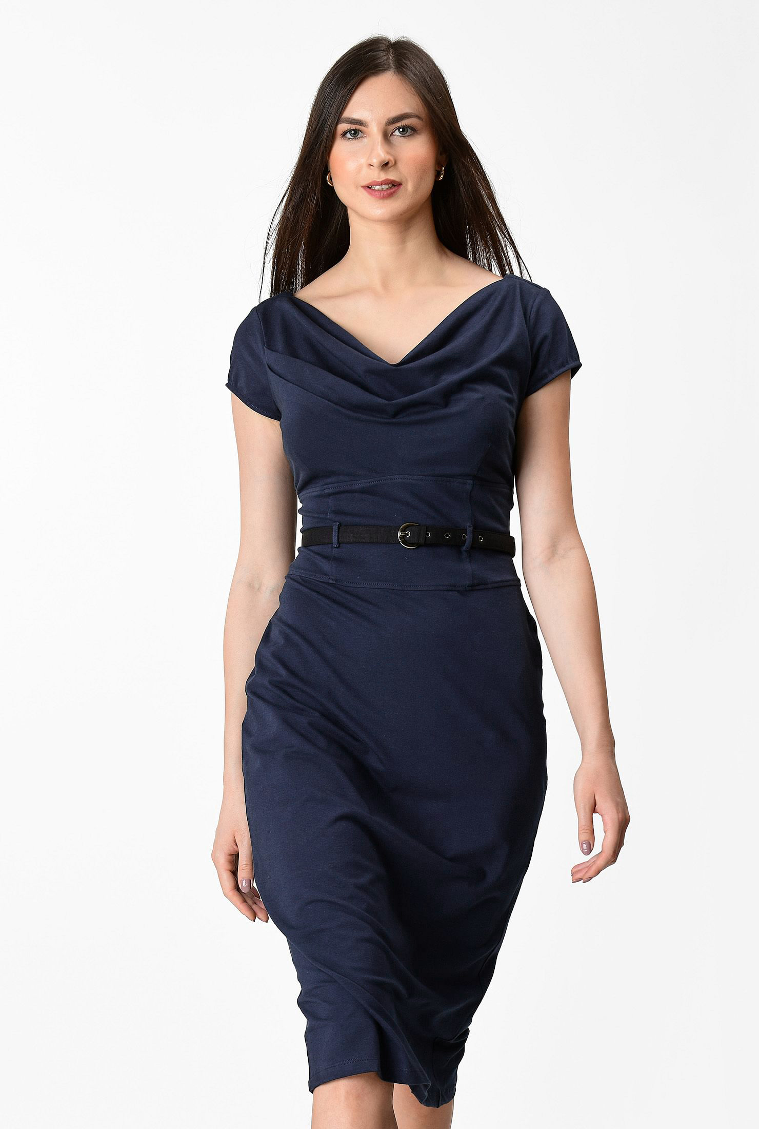 Shop Cowl neck cotton knit sheath dress | eShakti