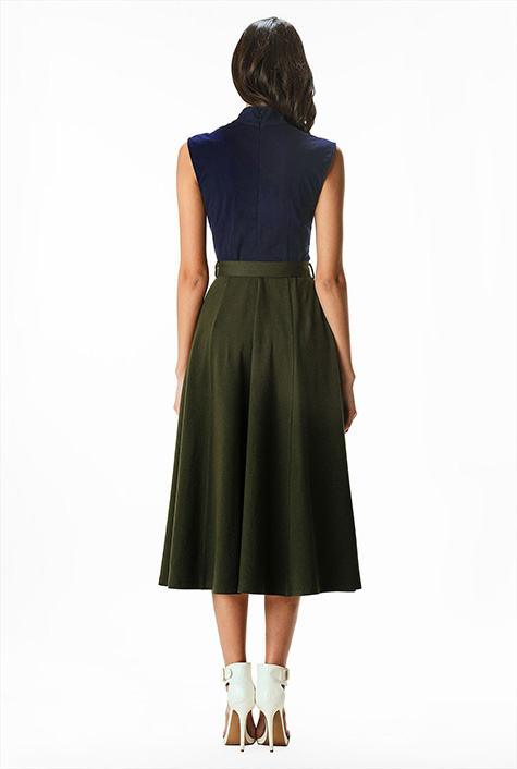 Shop Two-tone cotton knit belted dress | eShakti