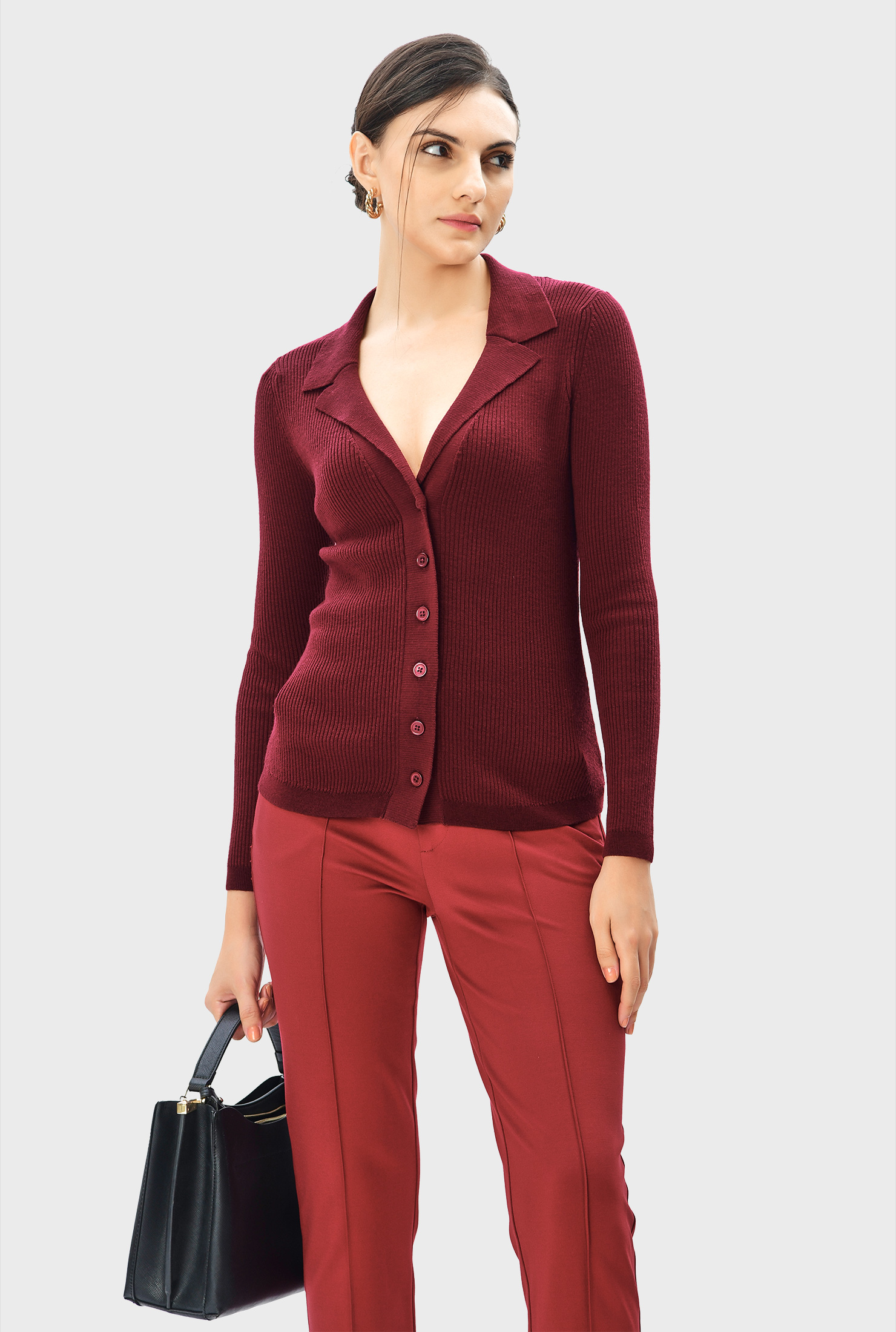 Shop Superfine merino wool knit fitted cardigan | eShakti