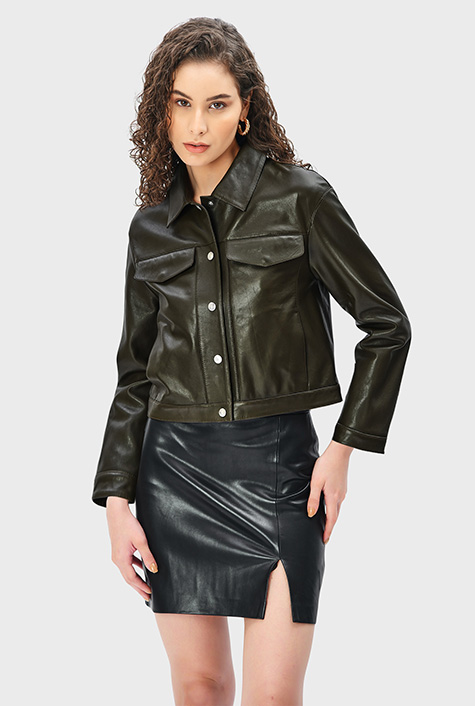 Shop Flap pocket leather snap detail jacket | eShakti