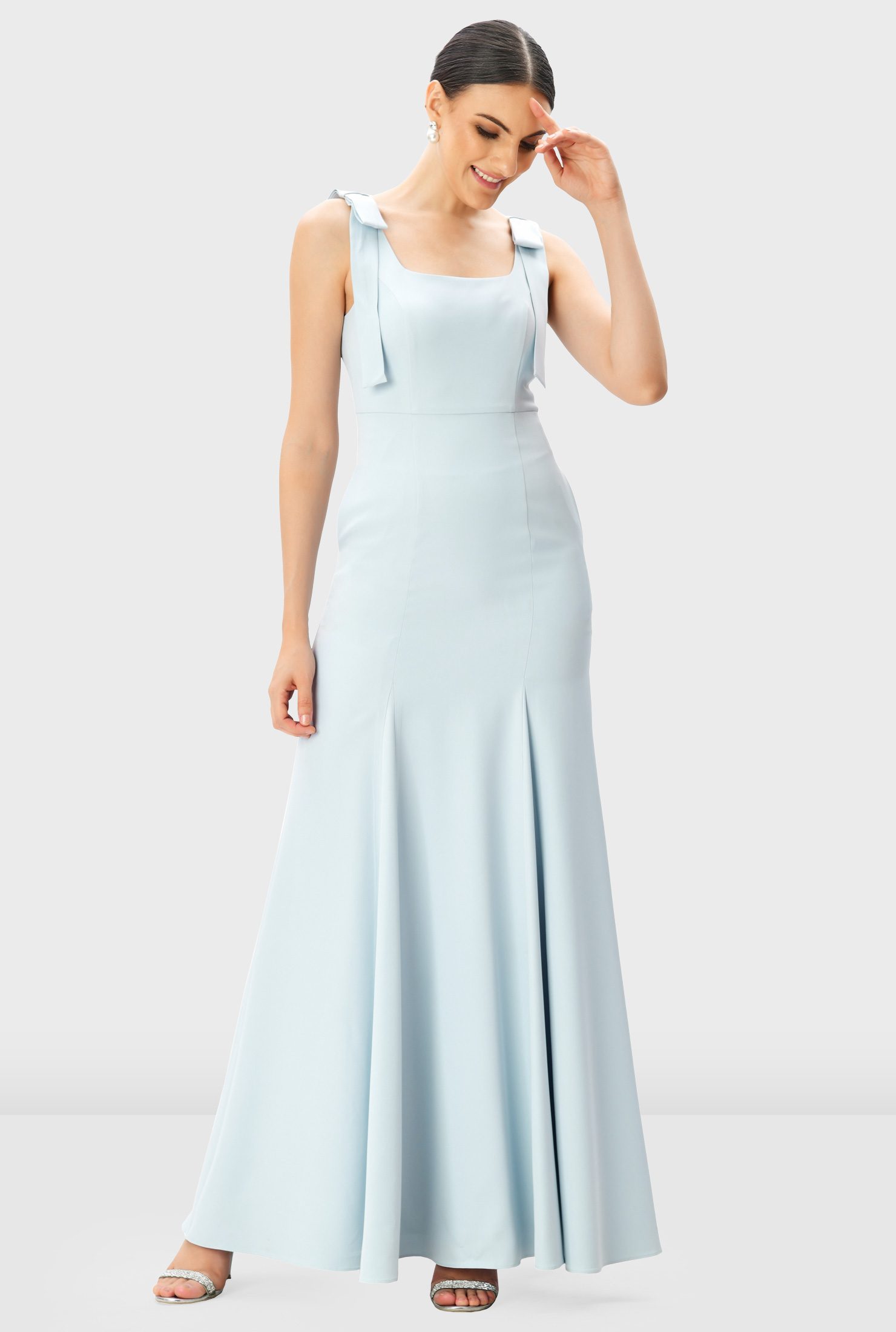 Shop Shoulder tie poly crepe vented dress | eShakti