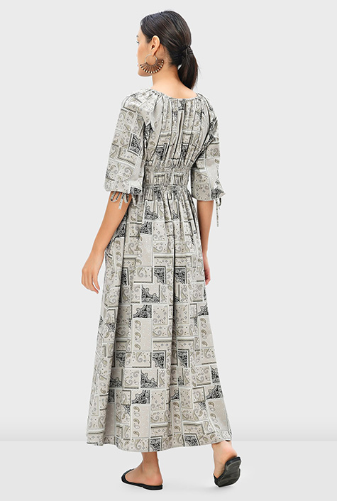 Shop Paisley tile print cotton poplin elastic empire dress | eShakti