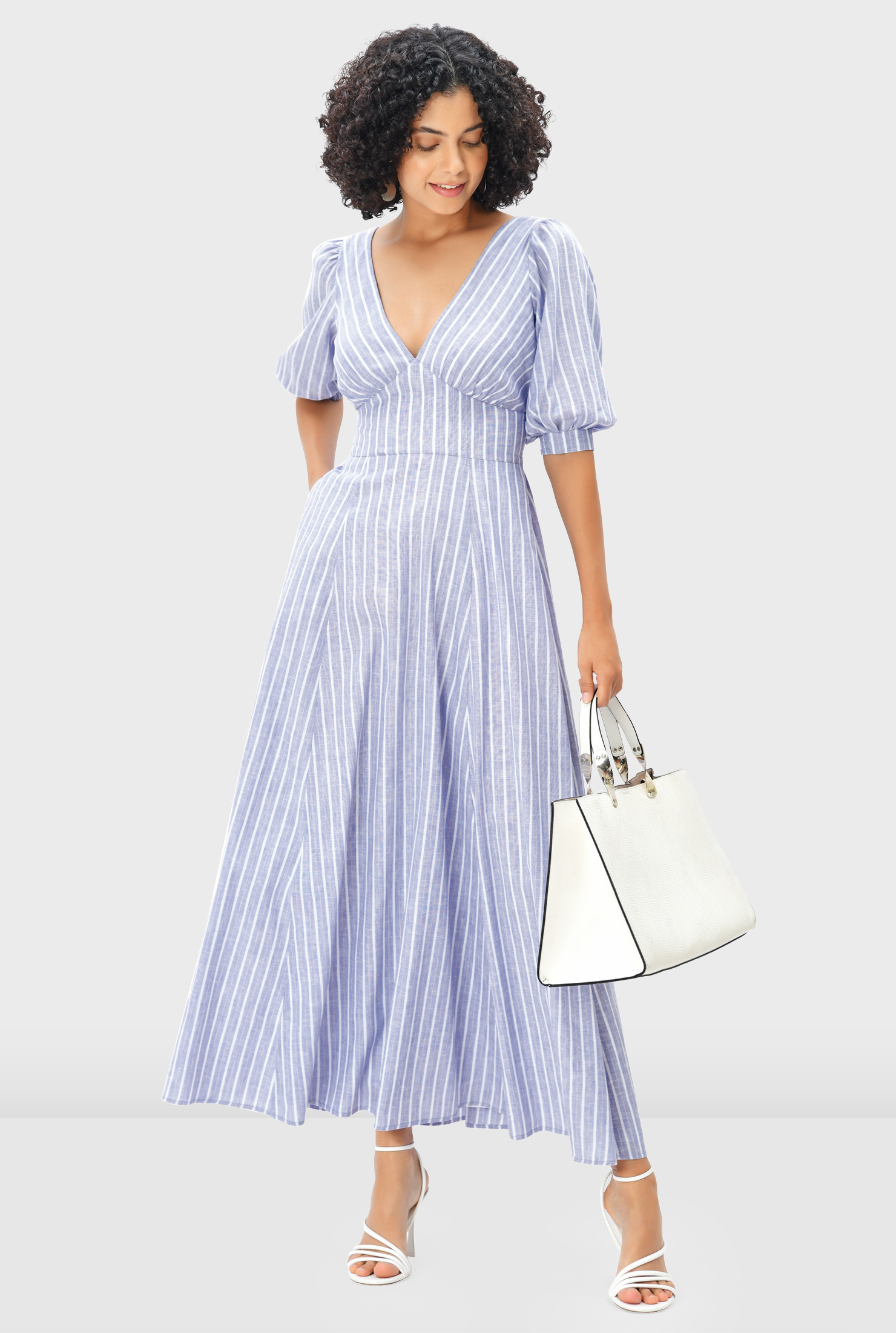 Shop Chambray stripe cotton banded empire dress | eShakti