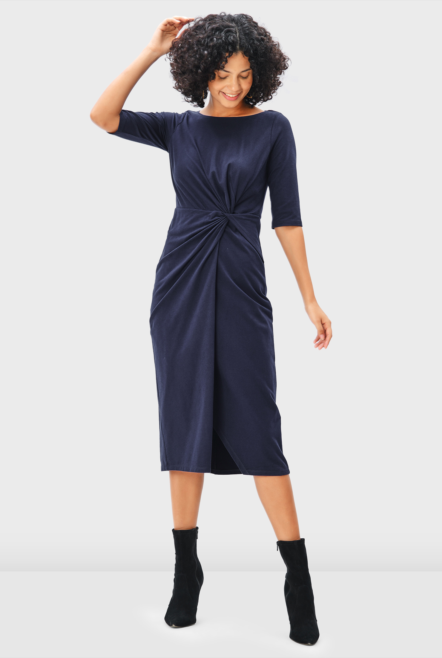 Shop Twist waist cotton jersey sheath dress | eShakti