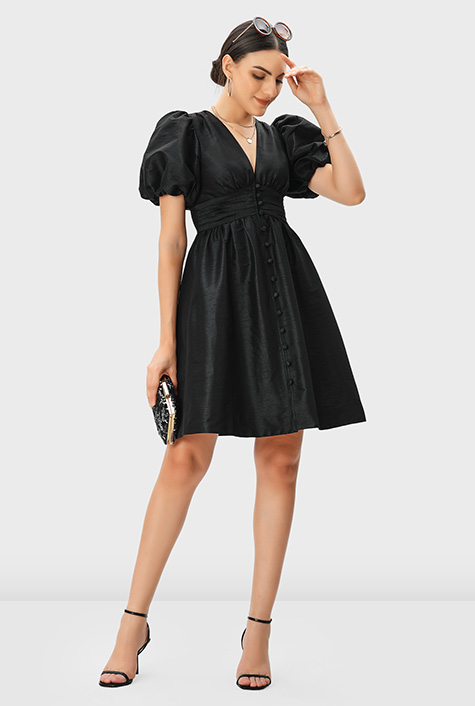 Shop Poly dupioni pleat waist empire dress | eShakti