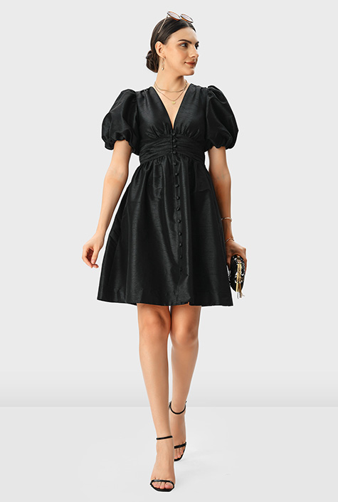 Shop Poly dupioni pleat waist empire dress | eShakti