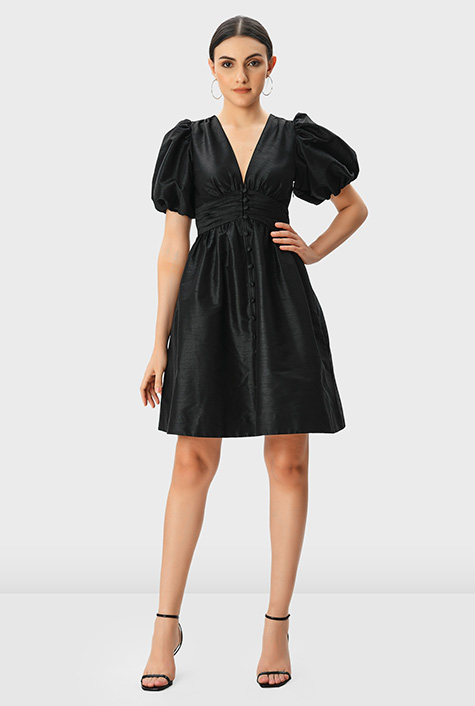 Shop Poly dupioni pleat waist empire dress | eShakti