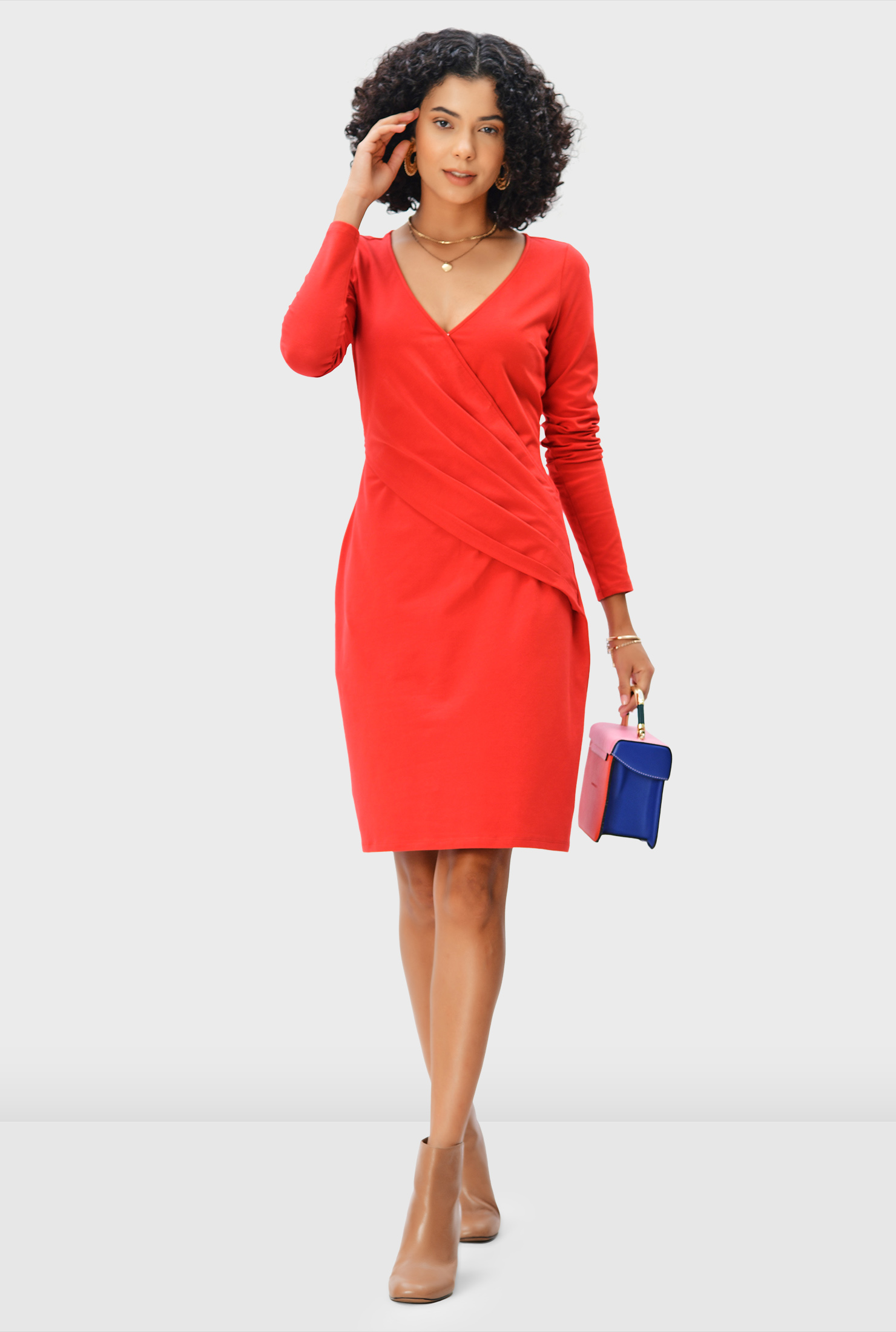 Shop Pleated surplice cotton jersey sheath dress | eShakti