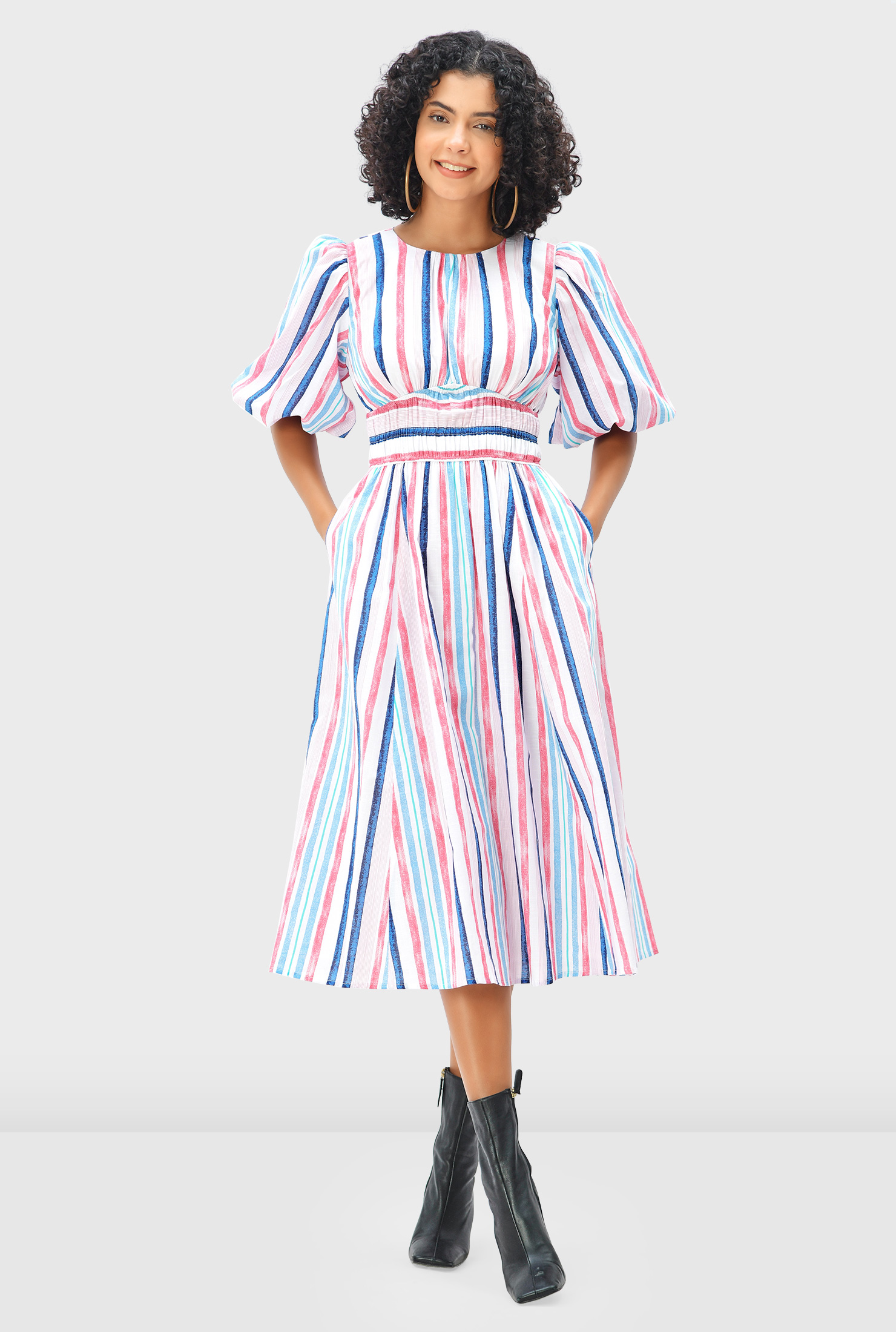 Shop Stripe cotton banded empire dress | eShakti