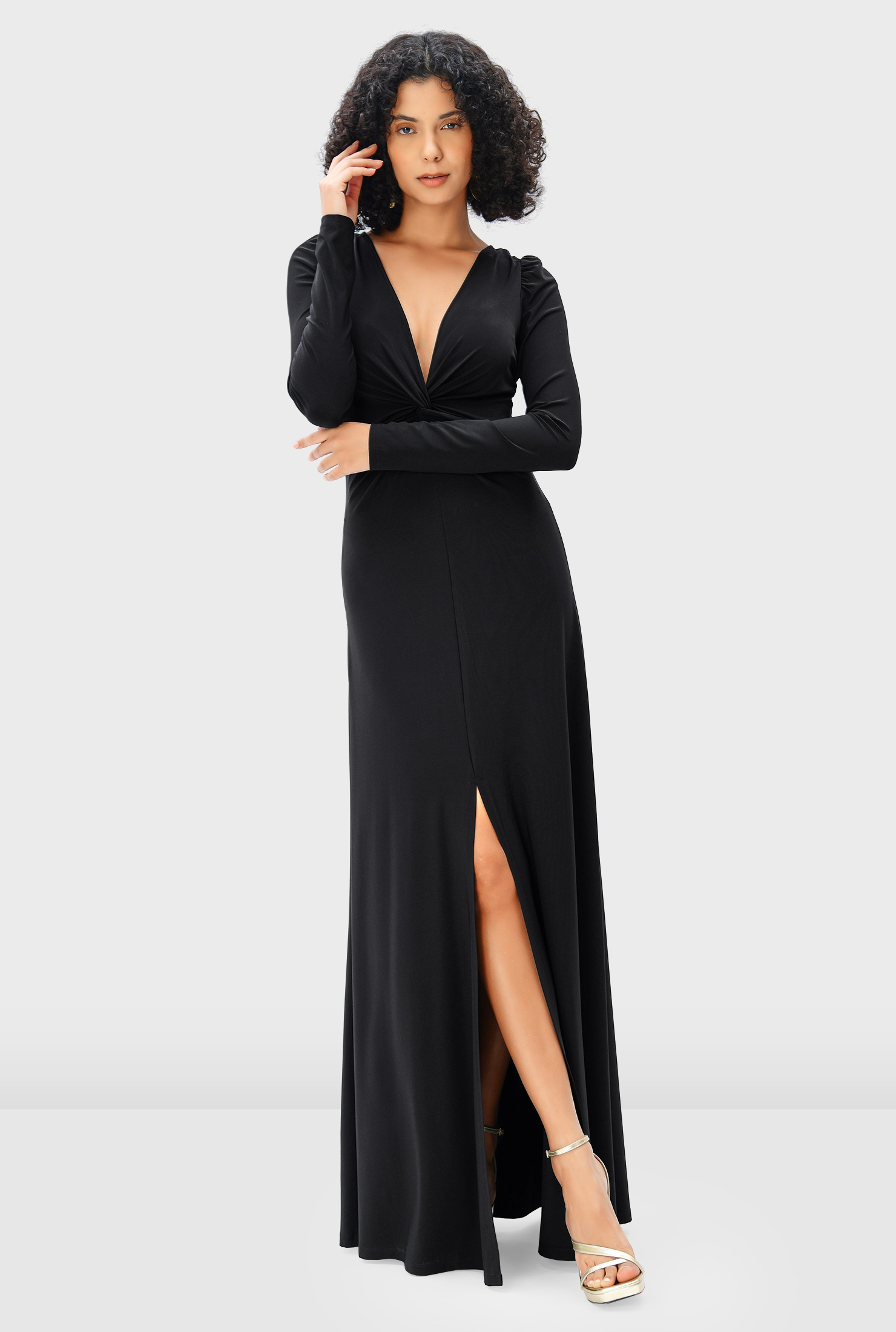 Shop Twist front jersey knit vented dress | eShakti