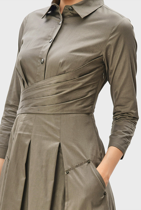 Shop Asymmetric pleat waist cotton sateen dress | eShakti