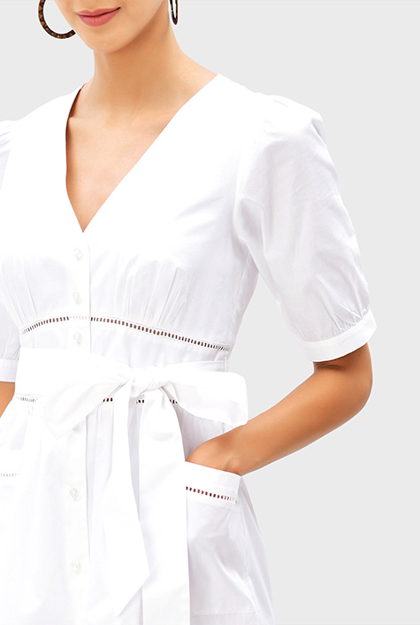 Shop Lattice trim cotton poplin ruffle flounce dress | eShakti