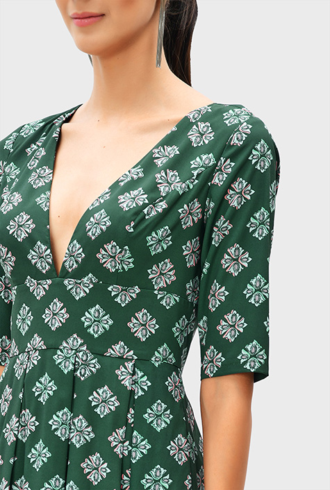 Shop Graphic floral print crepe banded empire dress | eShakti