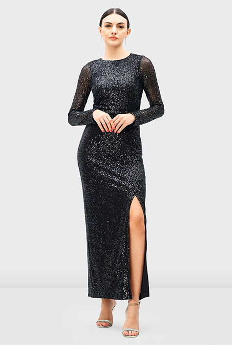 Shop Cutout back sequin mesh vented dress | eShakti
