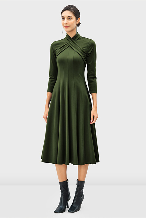 Shop Cross neck cotton jersey A-line dress | eShakti