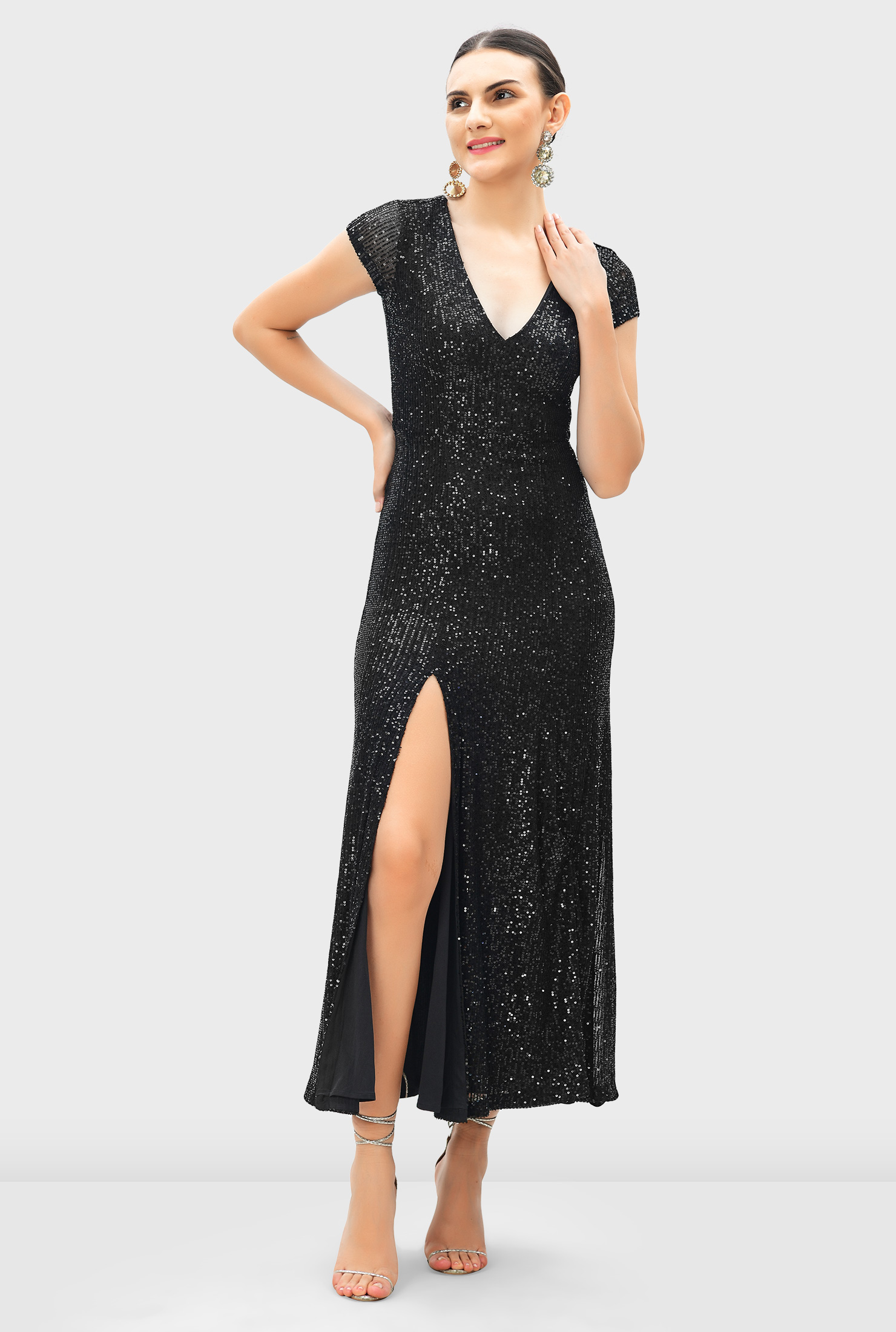 Shop Sequin mesh vented maxi dress | eShakti