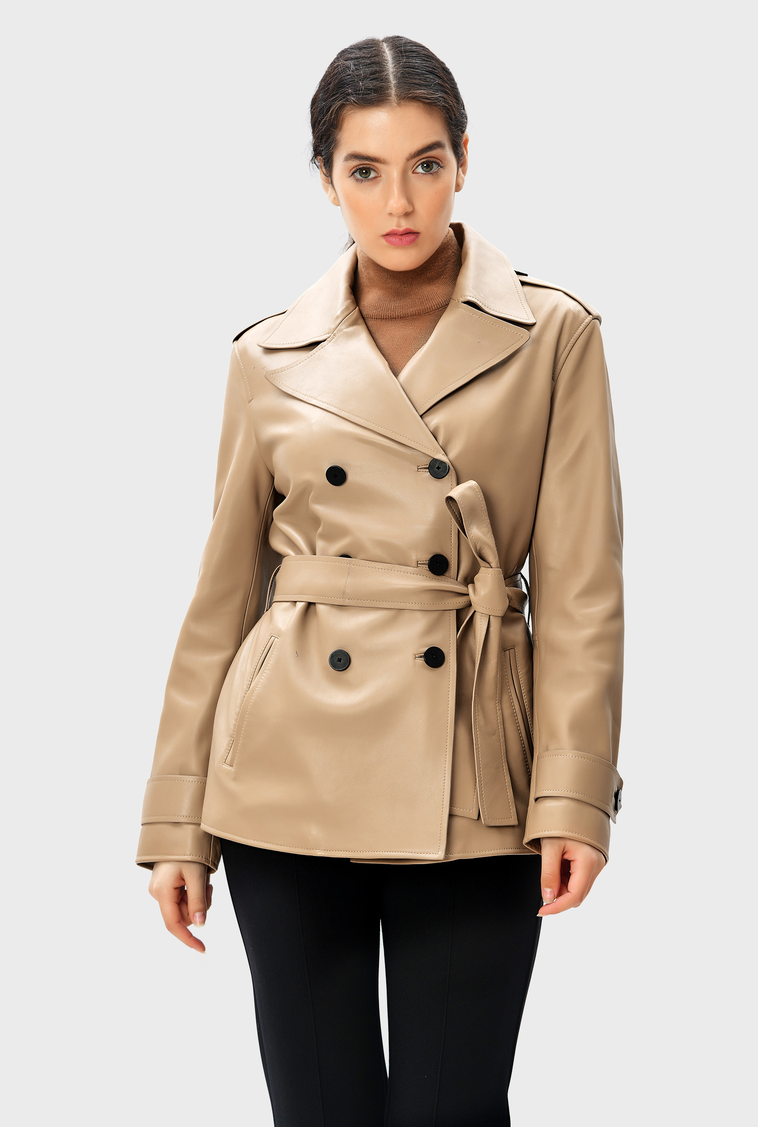 Shop Napa leather short coat | eShakti