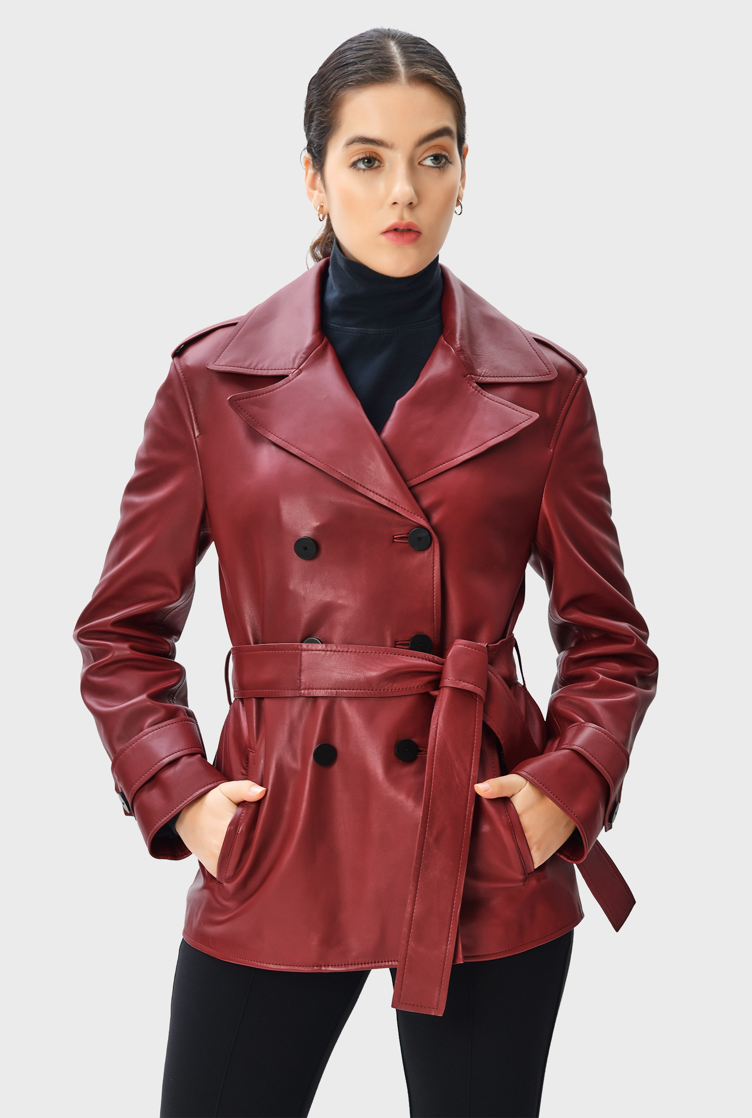 Shop Napa leather short coat | eShakti