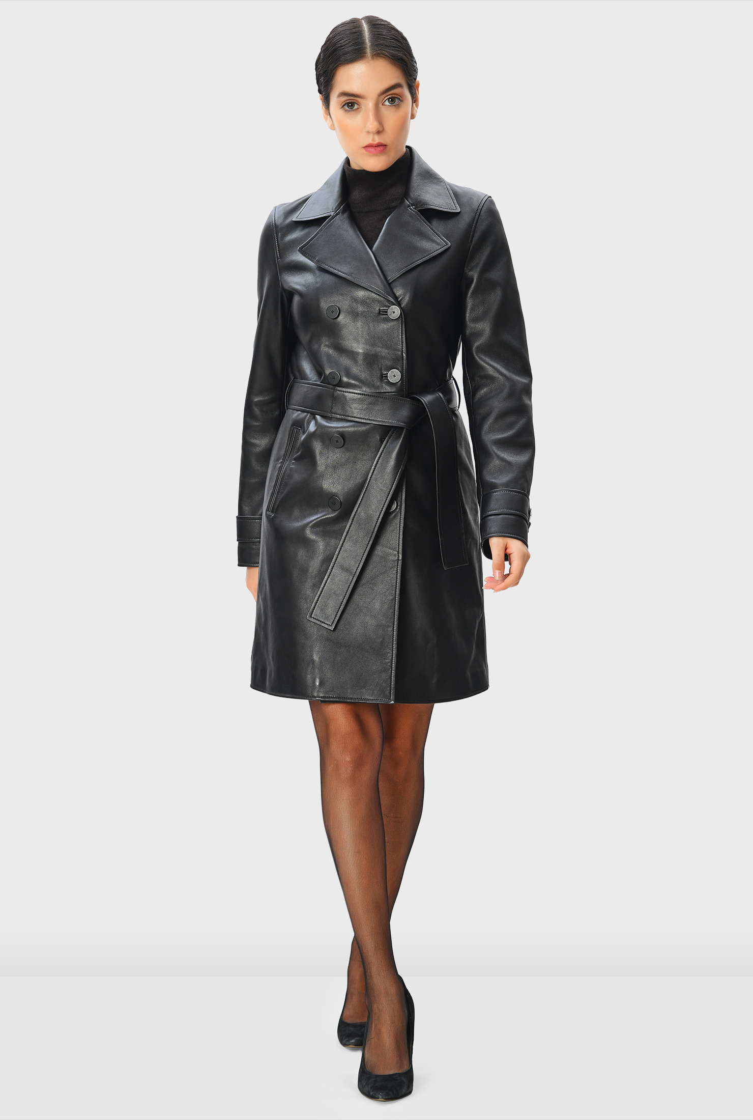 Shop Napa leather long coat | eShakti