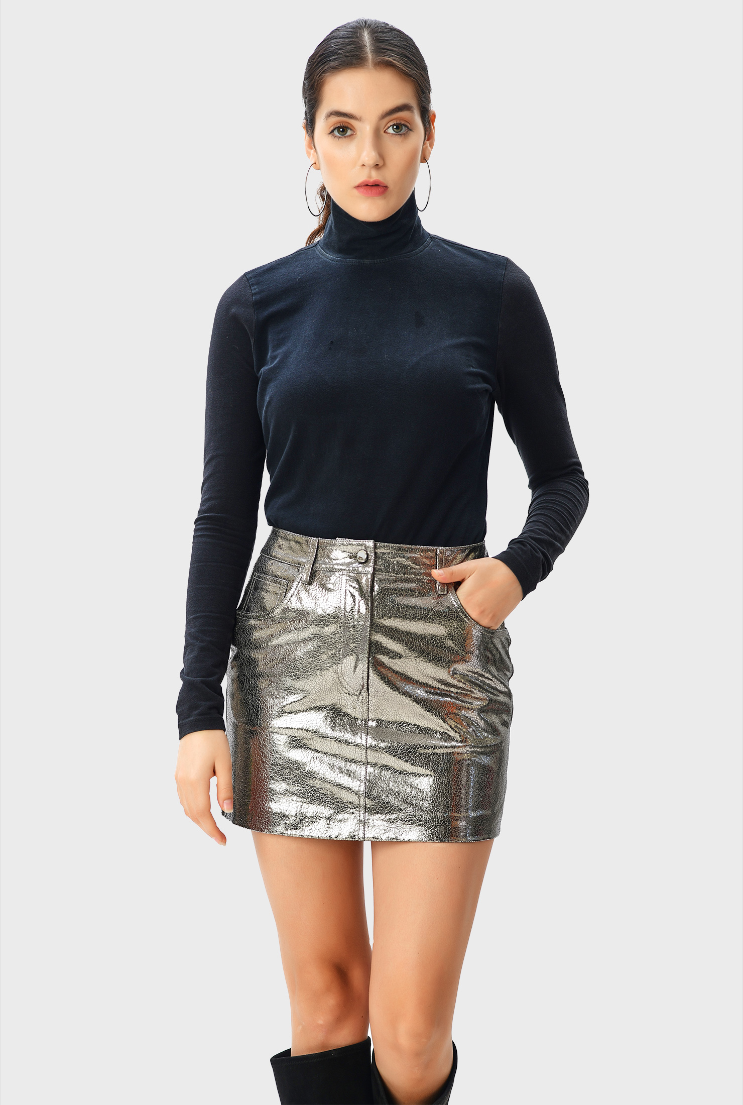 Shop Metallic leather mini skirt | eShakti