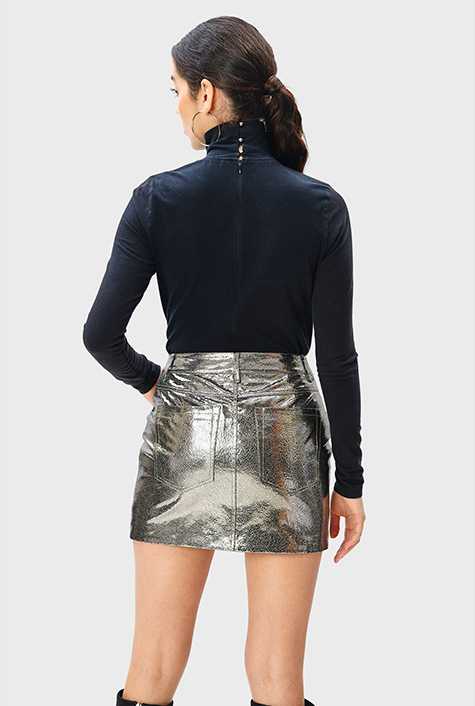 Shop Metallic leather mini skirt | eShakti