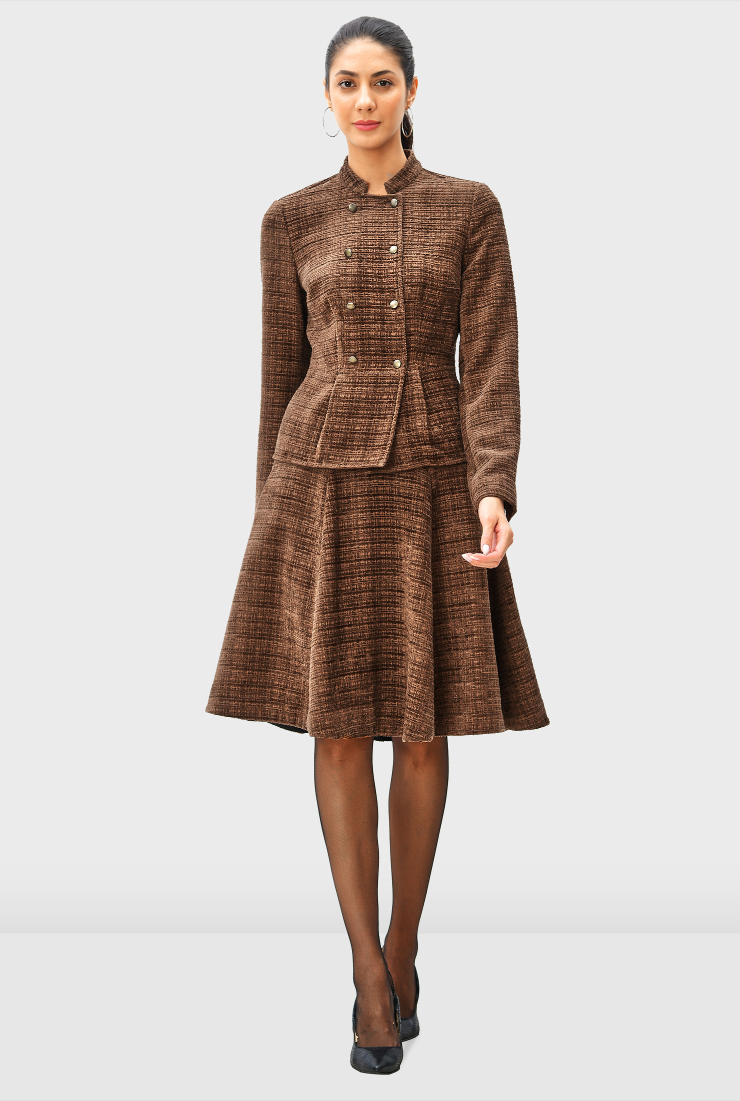 Shop Double button front boucle check peplum jacket | eShakti