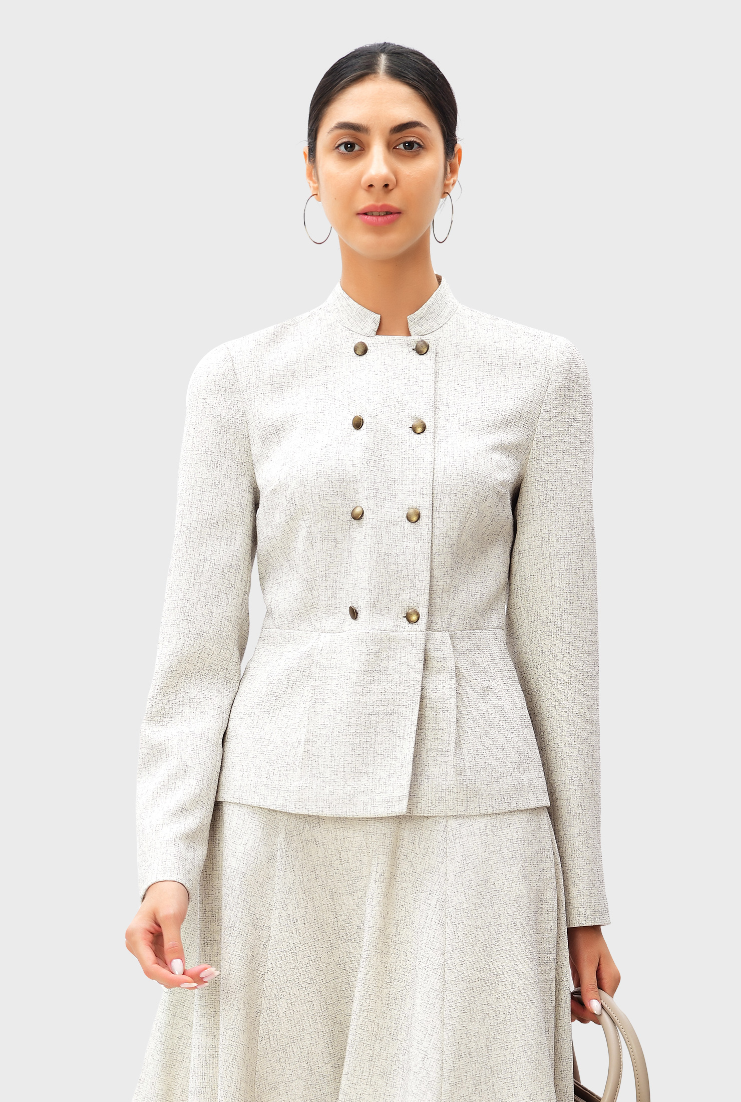 Shop Double button front cross hatch suiting peplum jacket | eShakti