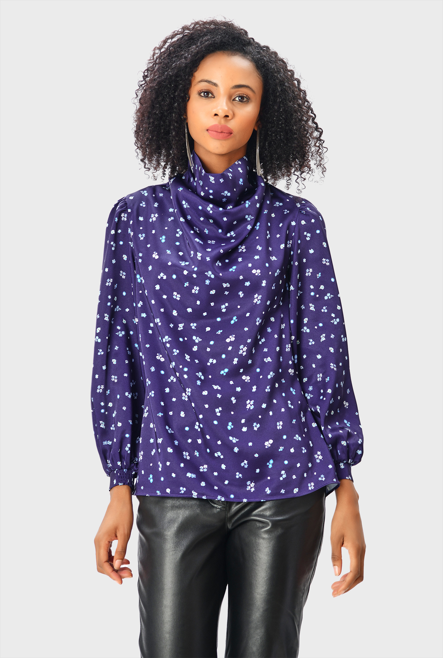 Shop Cowl neck floral print satin blouse | eShakti