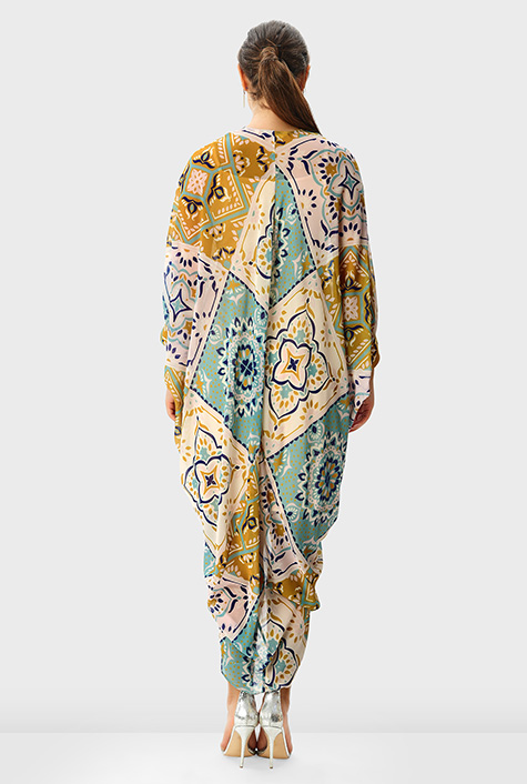 Shop Ruched front scarf print georgette kaftan | eShakti