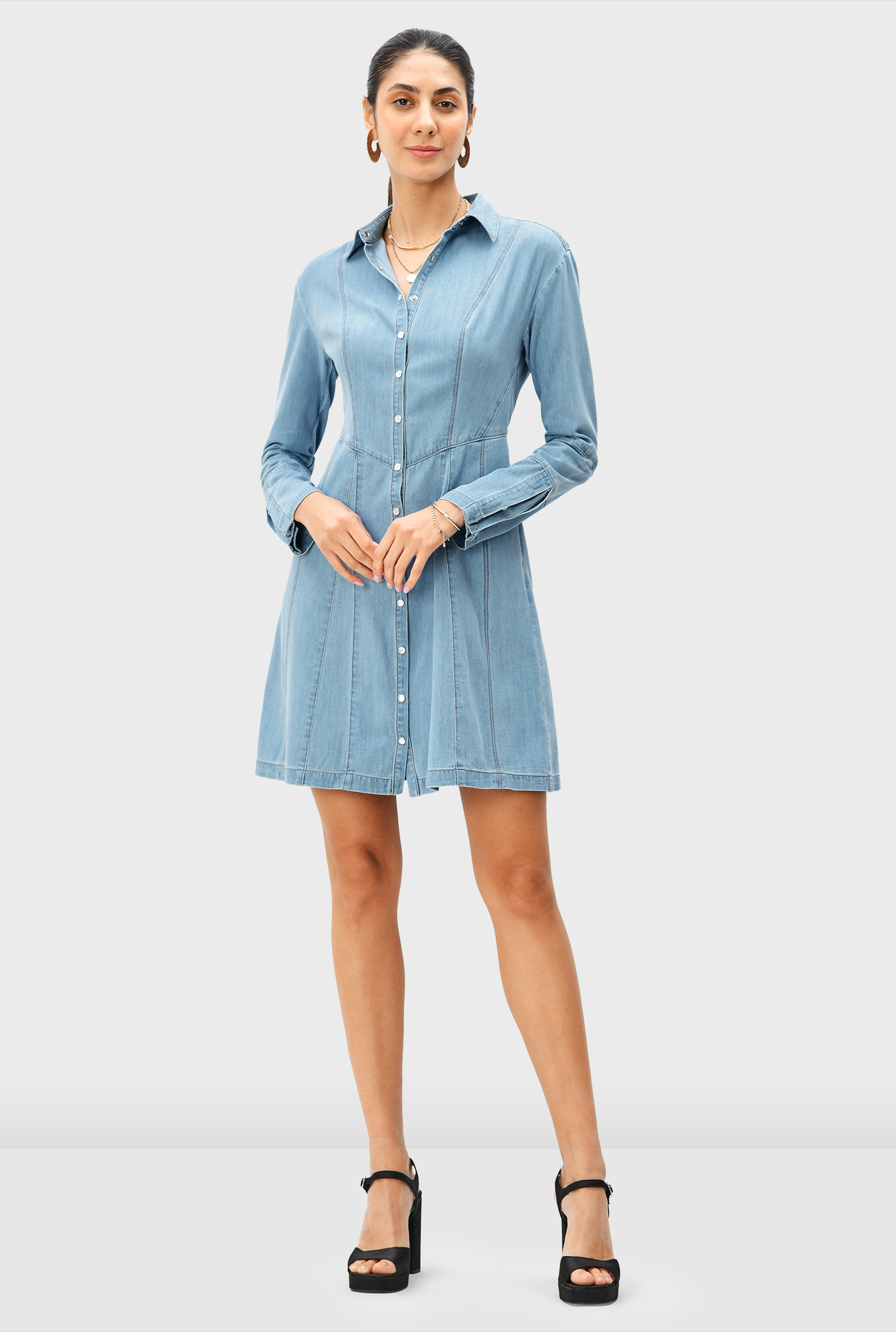 Shop Cotton denim segmented shirt dress | eShakti