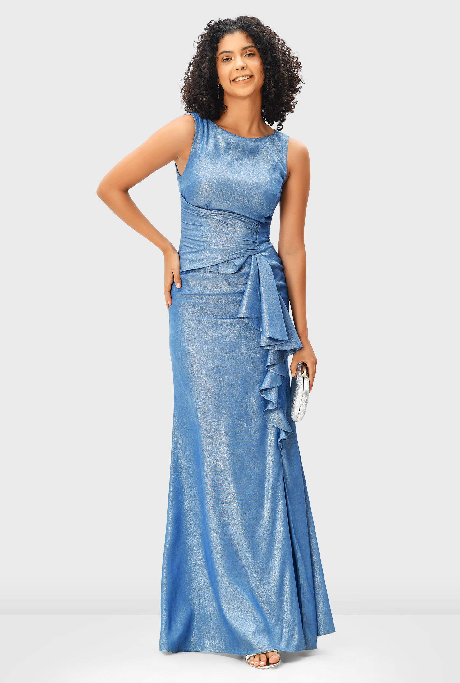 Shop Ruffle metallic vented mermaid dress | eShakti
