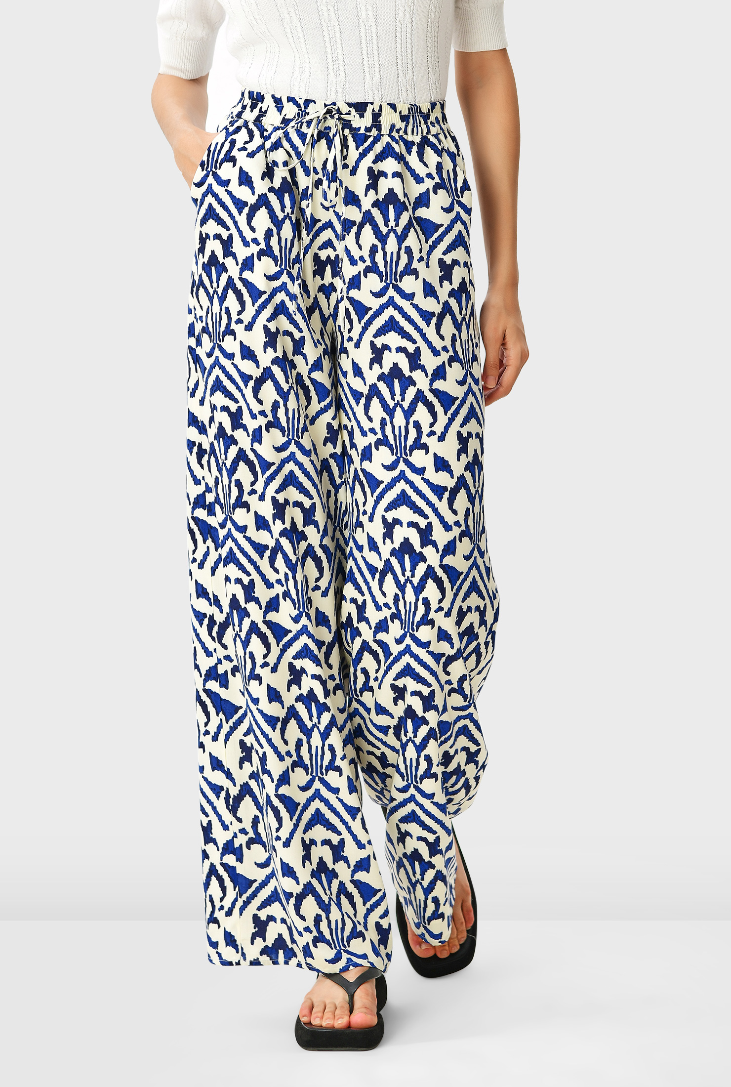 Shop Ikat print rayon drawstring pants | eShakti