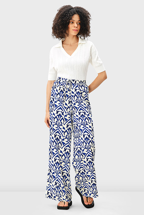Shop Ikat print rayon drawstring pants | eShakti